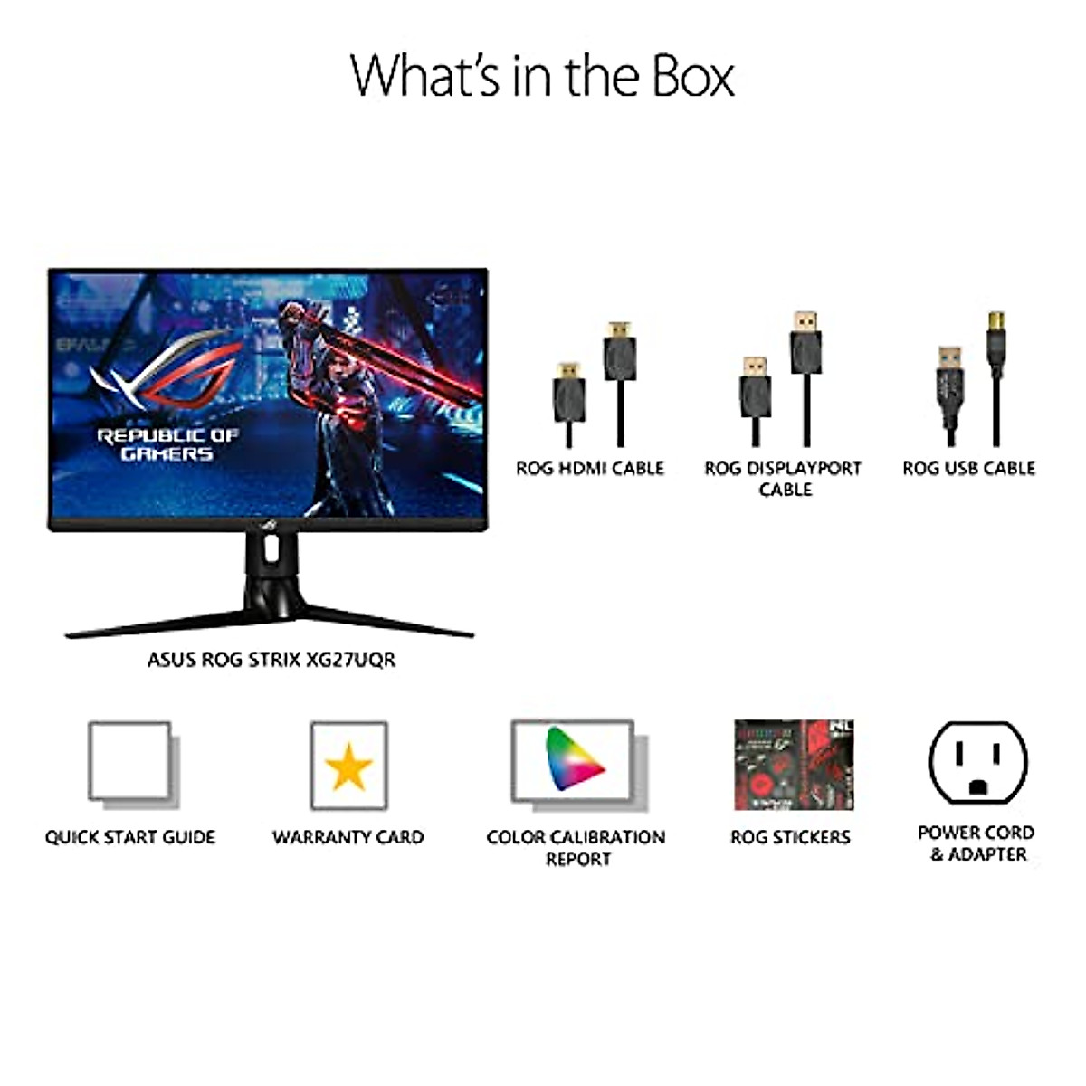 ASUS ROG Strix 27” 4K HDR 144Hz DSC Gaming Monitor (XG27UQR) - UHD (3840 x 2160), IPS, 1ms, Extreme Low Motion Blur, DisplayHDR 400, DCI-P3 90%, G-SYNC Compatible, Eye Care, DisplayPort, HDMI, USB 3.0