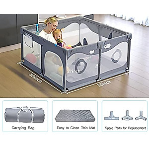 Baby Playpen,Letmudla Playpen with Mat,Upgraded Sturdy Play Pen with Gate,Easy to Assemble Play Yard,Safe Play Pens for Babies and Toddlers with Hand Rings,Outdoor&Indoor Activity Center for Infant