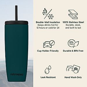 Retrospec Arroyo Stainless Steel Tumbler with Lid and Straw - Reusable Insulated Tumbler Cup - Iced Coffee Travel Mug - Double Walled Thermal Tumblers - 24oz - Matte Superior Blue