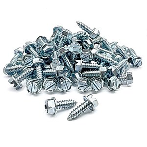 100 Pack License Plate Screws for Front and Back License Plates and License Plate Frames and Covers on Cars, Trucks, SUVs - Rust Resistant, #14x3/4 Slotted Hex Washer Self Tapping Screws Zinc Clear