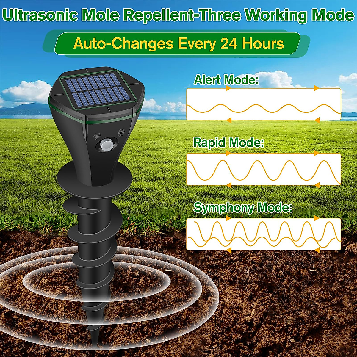 Ultrasonic Mole Repellent Outdoor, 2024 Upgrade Mole Repellent Solar-Powered for Lawn Garden Yard, Mole and Vole Repellent Waterproof, Effectively Repels Gophers Snake Chipmunks Groundhogs, 4P-Black
