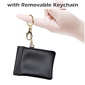 VOFOON Leather Squeeze Coin Purse with Keychain Small Change Holder Slim Wallet Pouch Card Holder For Women & Men (Black)
