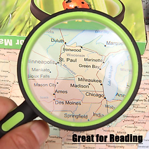 Ocim 2 Pack 75mm 10X Magnifying Glass, Kids Magnifying Glass,Magnifier with Non-Slip Rubber Handle for Seniors Reading and Kids Nature Exploration