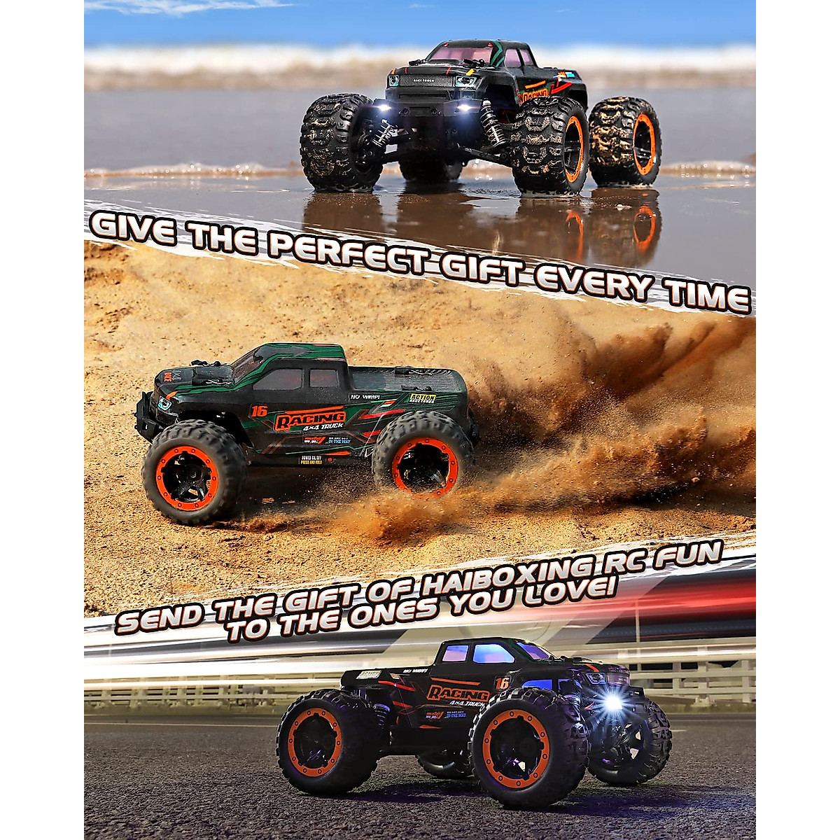 HAIBOXING Remote Control Car 16889, 1:16 Scale 2.4Ghz RC Cars 4x4 Off Road Trucks, Waterproof RTR RC Monster Truck 36KM/H, Toys for Kids and Adults with 2 Batteries 35+ mins Play