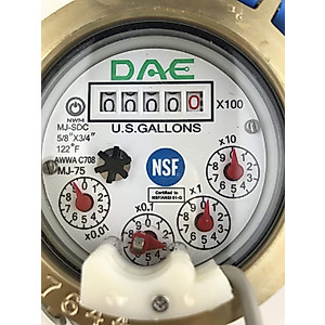 DAE MJ-75 Non Lead Potable Water Meter, 3/4" NPT Couplings, Pulse Output, Gallon