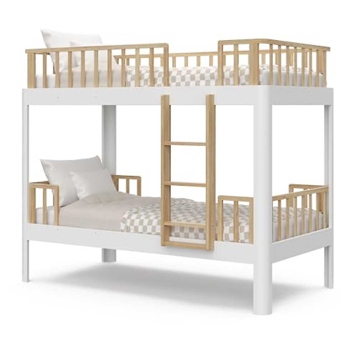 Storkcraft Next Santos Twin-Over-Twin 5-in-1 Convertible Bunk Bed (White with Natural) – GREENGUARD Gold Certified, Converts to Loft Bed and Twin Beds, Modern Style for Kids Room