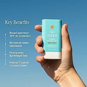 COOLA Organic Face Sunscreen SPF 30 Sunblock Lotion Stick, Dermatologist Tested Skin Care for Daily Protection, Vegan and Gluten Free, Tropical Coconut, 0.15 Oz