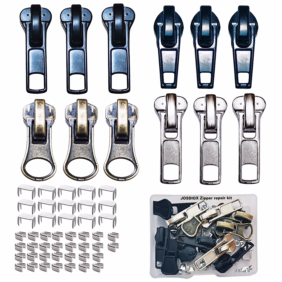 Zipper Pull 12 Pcs, Replacement Zipper Slider,Zipper Repair Kit #5, Fix Zipper Repair Kit for Repairing Coats ,Jackets , Metal Plastic and Nylon Coil Zippers.