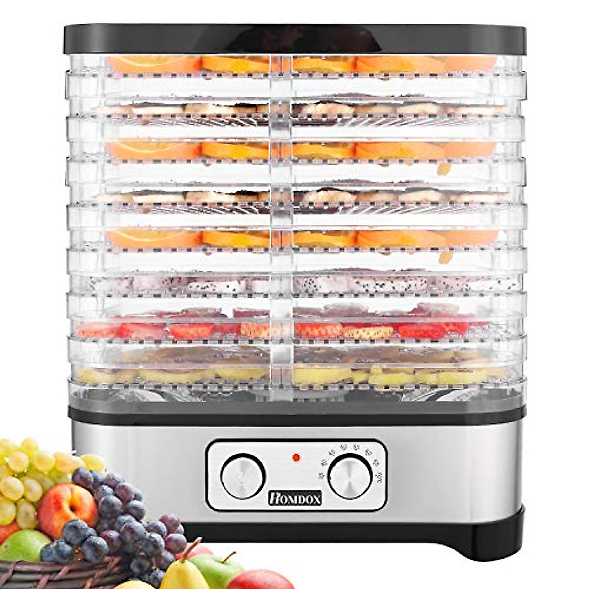 8-Tray Food Dehydrator Machine - BPA-Free Drying System with Nesting Tray for Home Kitchen - Perfect for Preserving Beef Jerky, Wild Food, and Fruit & Vegetables (Button Control)