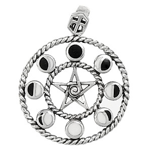 Moon Phase Pentagram Charm - Sterling Silver Moon Pentacle Pendant - 1 Inch