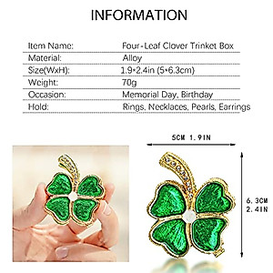 YU FENG Four Leaf Clover Trinket Boxes Hinged Jeweled Enameled Decorative Flower Jewelry Ring Holder Box Collectible
