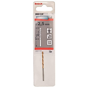 Bosch 2608596676 DIN338 Metal HSS-Tin Drill Bit, 2.5mm x 30mm x 57mm