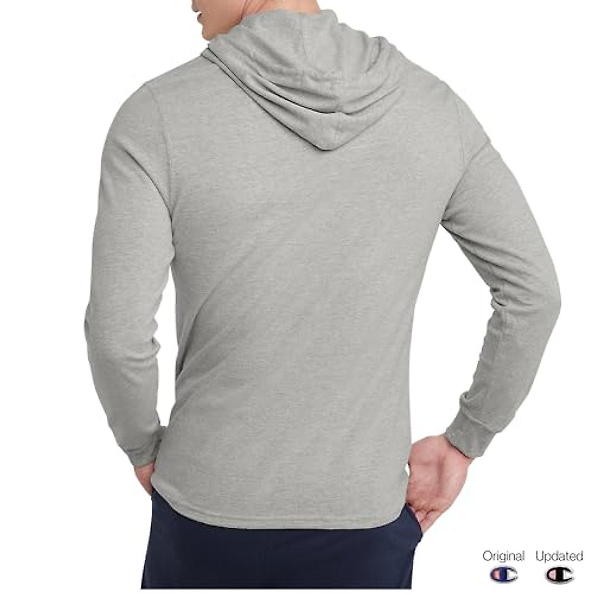 Champion, Midweight, Soft and Comfortable T-Shirt Hoodie for Men, Oxford Gray Script, Large