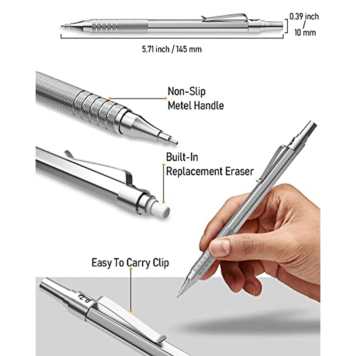 Nicpro 20PCS Metal Mechanical Pencil Set in Leather Case, 0.3, 0.5, 0.7, 0.9 mm & 2mm Lead Pencil Holders, 9 Tube (4B 2B HB 2H) Lead Refills(Black & Colors), Erasers For Art Drafting Sketching Drawing