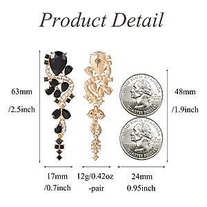 VANGETIMI Black Gold Fashion Rhinestone Statement Drop Dangle Earrings Long Multi Crystal Bridal Wedding Teardrop Chandelier Earrings for Women Pageant