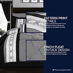 Chic Home Icaria 20 Piece Comforter Set Color Block Pinch Pleat Pintuck Design Bag Bedding, Queen, Navy