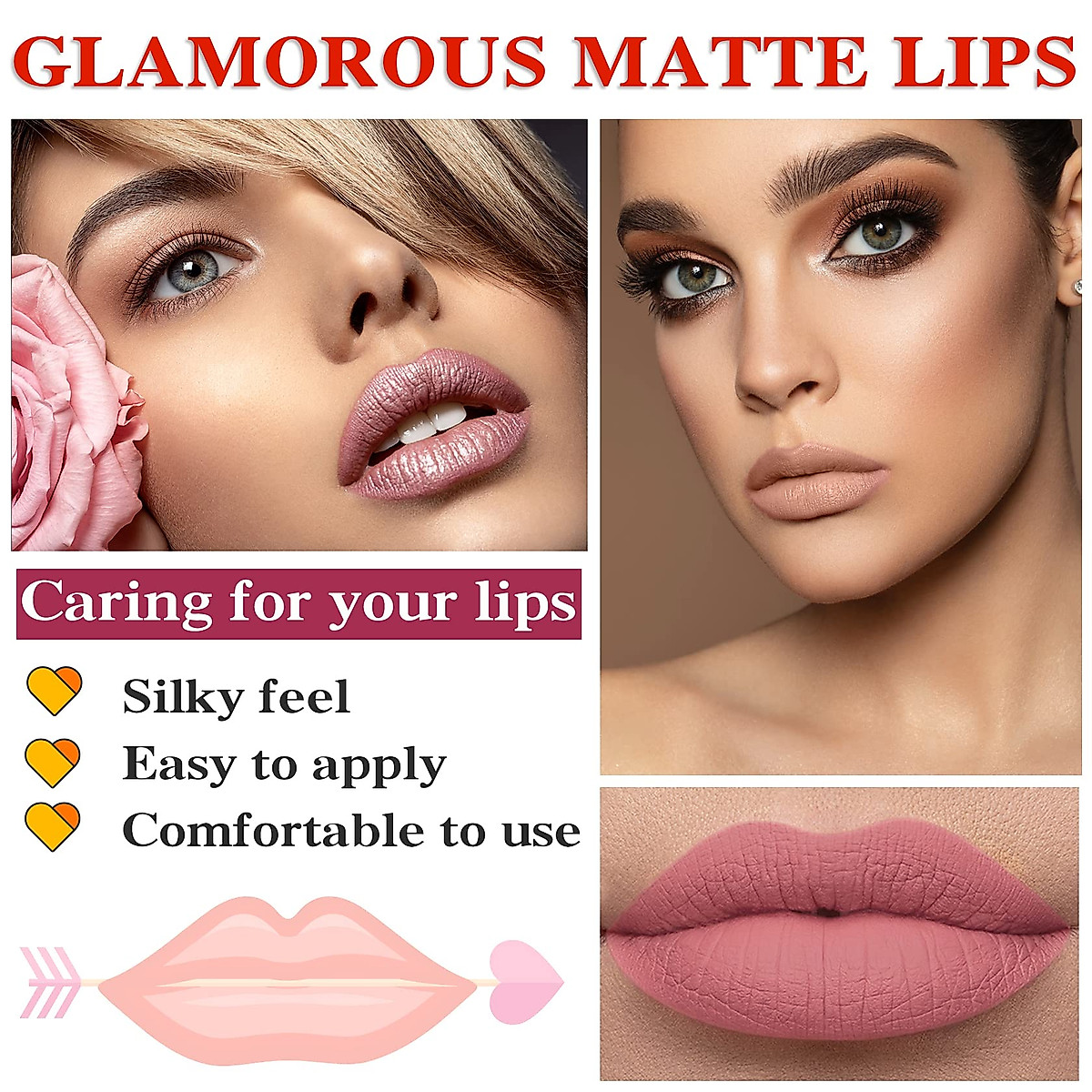 IONSGAKO 6 Colors Matte Nude Lipstick Set Liquid Lipstick Velvet Lip Gloss Lip Stain Long Lasting Waterproof Nude Pink Lipstick Set for Women Lip Makeup (SET-B)