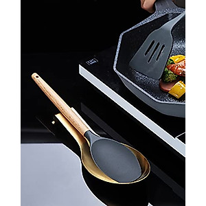 Matte Gold Spoon Rest, Stainless Steel Spoon Holder for Stove Top, kitchen utensils Holder for Ladles, Tongs, Spatula, Stove Spoon Holder, Pot Lid Holder, Dishwasher Safe (1PC-9.5 Inch)