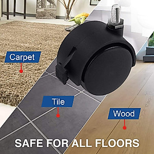 MONOMI 4 Pack 1.5 Inch Nylon Plastic Replacement Caster Swivel Furniture Wheels Floor Protecting Office Chair Swivel Caster Threaded Stem with Brake Black