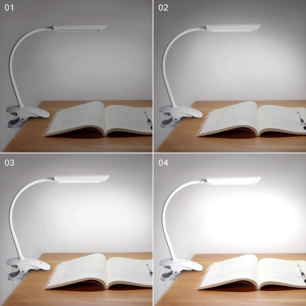 KEDSUM 7W Dimmable LED Clip on Lamp, Flexible Gooseneck Clip on Reading Light with 3-Level Dimmer, Touch-Sensitive Control Panel, Clamp Lamp for Desk