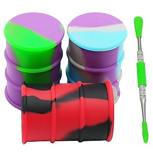 KUVIS 26ml Silicone Wax Containers with Barrel Shape Non-stick Jars with Carving Tool