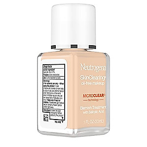 Neutrogena SkinClearing Oil-Free Acne and Blemish Fighting Liquid Foundation with Salicylic Acid Acne Medicine, Shine Controlling, for Acne Prone Skin, 60 Natural Beige, 1 fl. oz