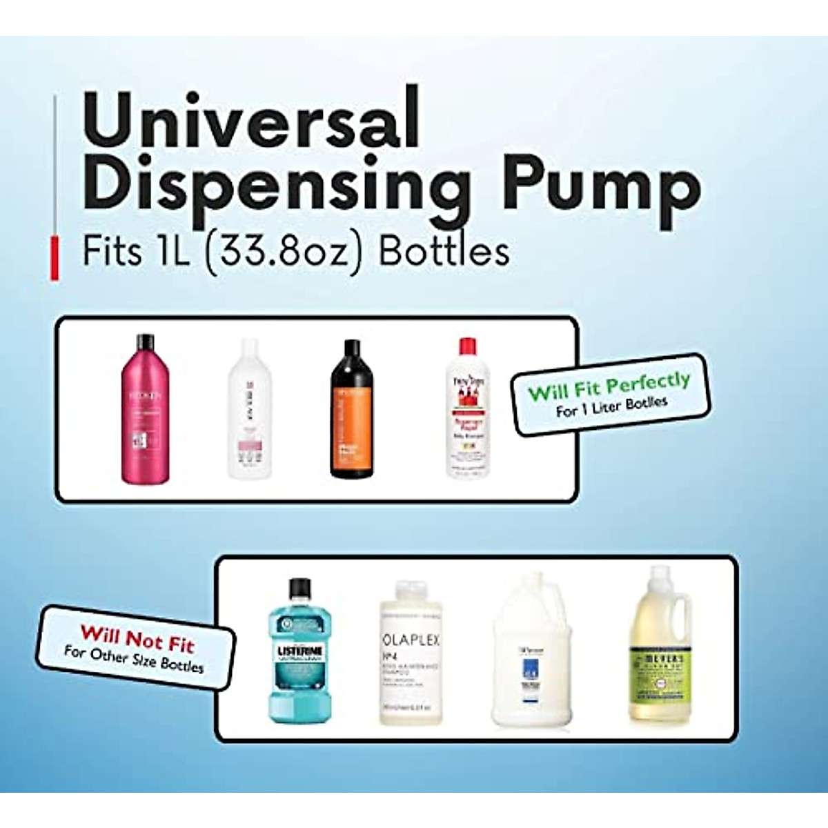 Black And White Universal Pump Replacement Lids for Hand Pump Bottles, Shampoo and Conditioner Dispenser with Extra Large Tube - Fits 1 Liter (33.8oz) Containers for Sanitizer, Oils, and Other Liquid