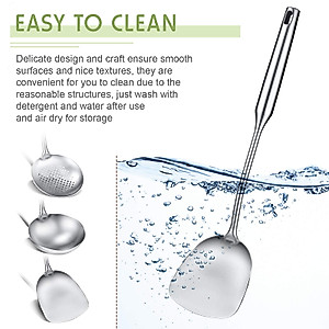 Patelai 3 Pcs 15in Wok Spatula and Ladle, 304 Stainless Steel Wok Utensils All Metal, Utensils Skimmer Ladle Tool Set for Carbon Steel Cooking Baking