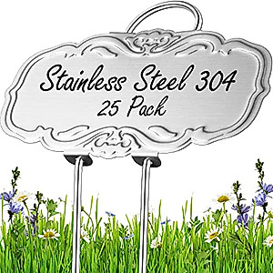 Updated Metal Plant Labels for Garden, 25 Pack Stainless Steel DIY Plant Markers Waterproof for Flowers, Vegetables, Seedlings