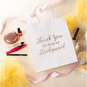 Juvale 11 Bridesmaid and 1 Maid of Honor Thank You Paper Gift Bag, Rose Gold Foil Text, Includes 20 Sheets of Tissue Paper, Perfect for Bridal Party Favors, White, 9 x 8 x 4 Inches