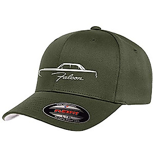 1960-63 Ford Falcon Hardtop Outline Design Flexfit 6277 Athletic Baseball Fitted Hat Cap Olive L/XL