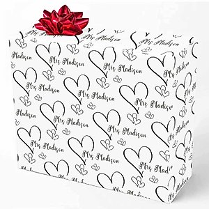MyPupSocks Custom Text Wedding Wrapping Paper Black Heart and White, Personalized Name Gift Wrap Paper Funny Wrapping Paper Roll 58x23 for Boys Girls Wedding Anniversary 1 roll