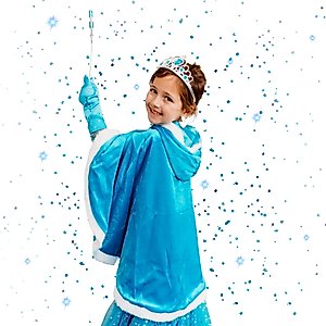 Butterfly Craze Snow Princess Kids Cape with Hood - A Gorgeous Ice Blue Children's Warm Winter Wrap Shawl Perfect for Your Toddler's Adventure, Pretend Play & Dress up Costume, Cape Only, XL 7-8yrs