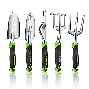 WORKPRO Garden Tool Set, 5 Pieces Gardening Work Gifts, Cast Aluminum Outdoor Hand Tools Kit for Men and Women, Including Trowel Transplanter Weeder Hand Fork Cultivator