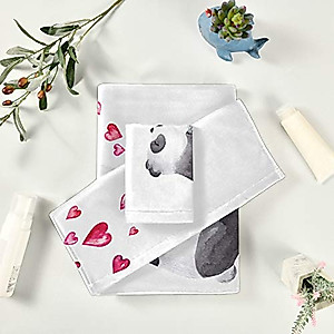 Vdsrup Cute Panda Bathroom Towels Set of 3 Love Hearts Bath Hand Towel Soft Valentines Day Washcloth Beach Face Guest Towel Kitchen Tea Dish Towels Housewarming Gifts