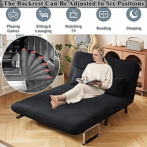 Gagawin 3 in 1 Convertible Sofa Bed Foldable Sleeper Sofa with 6-Position Adjustable Backrest, Multi-Functional Velvet Tri-Fold Sofa Bed Couch for Home Office, Twin Size, Black