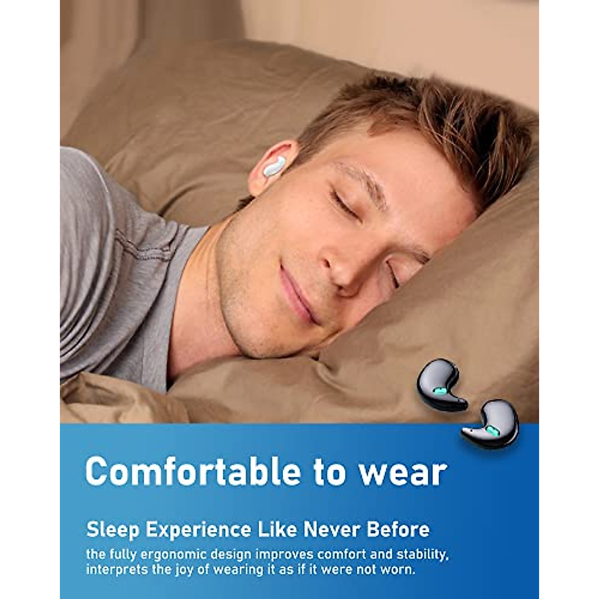 Bluetooth Earbuds Wireless Sleep Headphones Wireless Earphones with Microphones Noise Cancelling Invisible Sleep Earbuds for Side Sleepers 7-Hours Battery Life