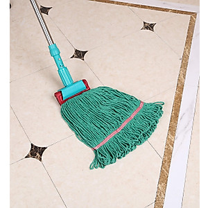 Cotton Yarn Wet Mop Set Microfiber Mop Commercial Looped End with Stainless Steel Telescopic Handle(Green)