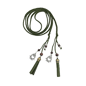Ty Exotic Women Black Waist Belt/Rope/Chain Skinny Belt with Tassel and Beads for Ladies Skirt Dress in 8 Colors (army green)