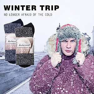 Loritta 2 Pack Merino Mens Wool Socks, Winter Warm Thermal Socks for Men Cold Weather