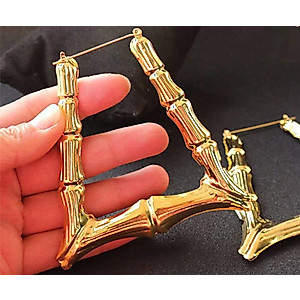 Oversized Bamboo Hoop Earrings for Women Triangle Gold Tone Hip-Hop Hoop Earrings Punk Jewelry (Trapezoidal golden)