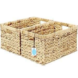 Casaphoria large Square Irregular Hyacinth Storage Baskets Natural Hand Woven Water Hyacinth Basket Durable Trapezoid Sundries Baskets with Built-in Wooden Handles Funnel Basket，2-Pack