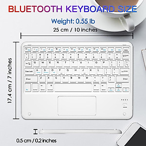 TOPIPRO Bluetooth Keyboard, Slim 7 Colors Backlit Wireless Bluetooth Keyboard with Touchpad Built in Rechargeable Battery for iOS Android Windows Tablets PC Smartphone