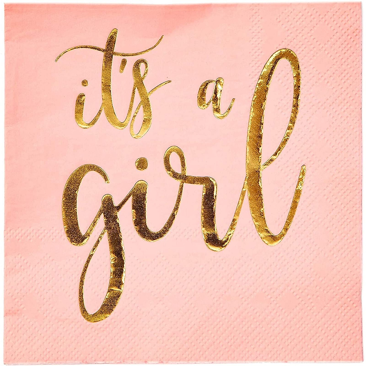 Sparkle and Bash 50 Pack It's a Girl Napkins for Baby Shower - Gold Foil Party Supplies (3 Ply, 5x5 In) - Baby Girl Napkins - Baby Shower Napkins - Its a Girl Cocktail Napkins