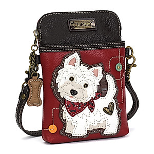 Chala Group Dog CellPhone Crossbody Handbag, Dog Mom, Chala Westie Highlander Terrier Lovers Cross-body Phone Purse with Adjustable Straps (Red and Black -Westie)
