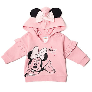 Disney Minnie Mouse Newborn Baby Boy or Girl 3 Piece Outfit Set: Pants Bodysuit Hoodie Grey/Pink 3-6 Months