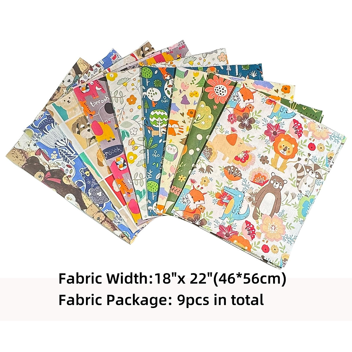 9 Pcs Animal Fabric Patterns Fat Quarters Quilting Fabric Bundles No Repeat Designs for Baby Boy Kids,18"x 22" …