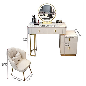 Makeup vanity with Stool, Dressing Table Large Capacity Drawer, Rock Slab desktop Vanity table 3-Color Adjustable Touch Light, modern vanity desk mirror 360° swivelling ( Color : Grey+black , Size : 8