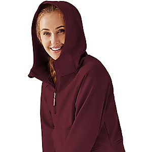 URBEST Women's Hoodies Fleece Lined Collar Pullover Half Zipper Sweatshirts Long Sleeve Crop Sweater Tops with Thumb Hole BURGUNDY XL