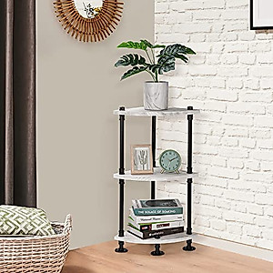 BTY Small Corner Shelf 3 Tier Free Standing Corner Display Rack Wood Corner Storage Stand Shelves for Bedroom Bathroom Small Place (Grey White)